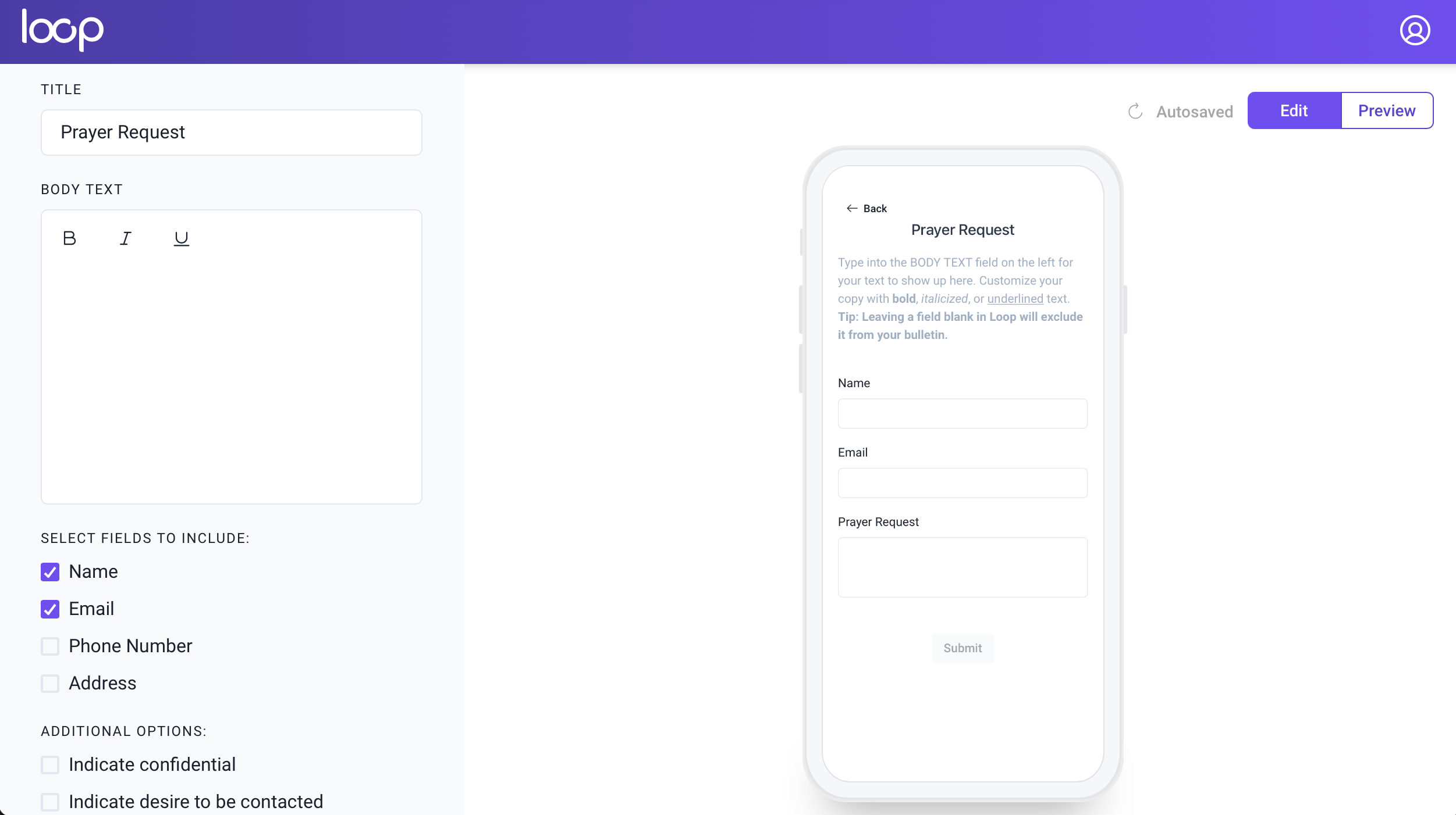 Prayer Request – Loop Bulletin